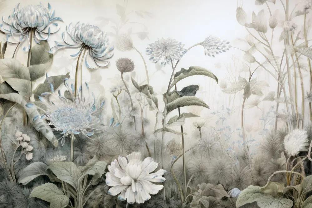 Samolepící tapeta květiny zahalené přírodou s modrým kontrastem