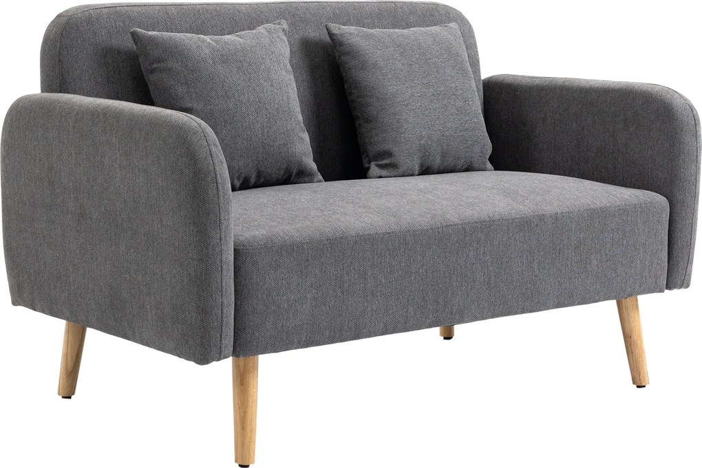 HOMCOM 2-místná pohovka s 2 polštáři, měkká pohovka s jemným potahem, opěradlem, ideální do obývacího pokoje či ložnice, 130 x 70 x 80 cm, šedá | Aoso