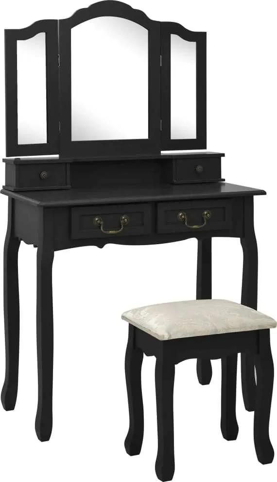 vidaXL Toaletní stolek se stoličkou 80 x 69 x 141 cm pavlovnia [289321] Barva: Černá