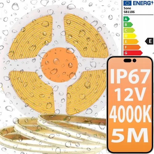 Led pásek Cob 320D 12V 8W 4000K IP67 Bílý neutrální Vodotěsný venkovní