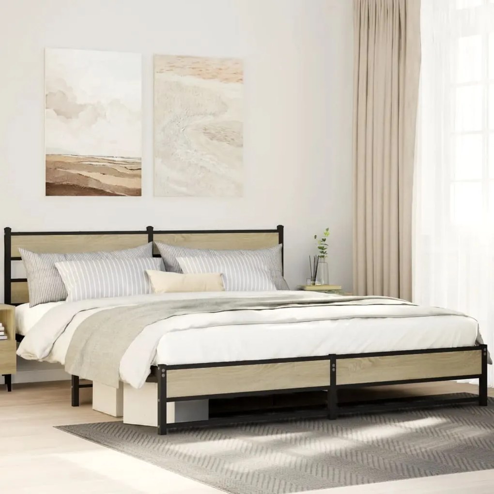 Kovový rám postele bez matrace dub sonoma 193 x 203 cm 3308501