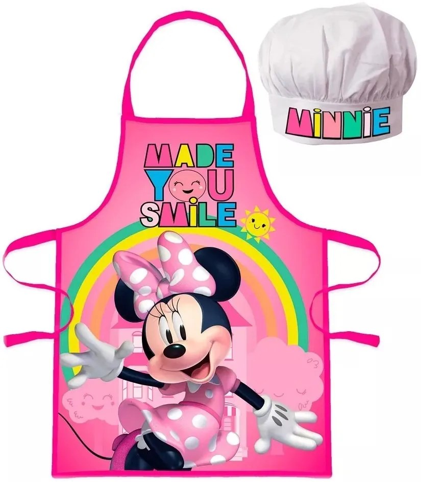 Dětská / dívčí zástěra s kuchařskou čepicí Minnie Mouse - Disney - motiv s duhou - pro děti 3 - 8 let