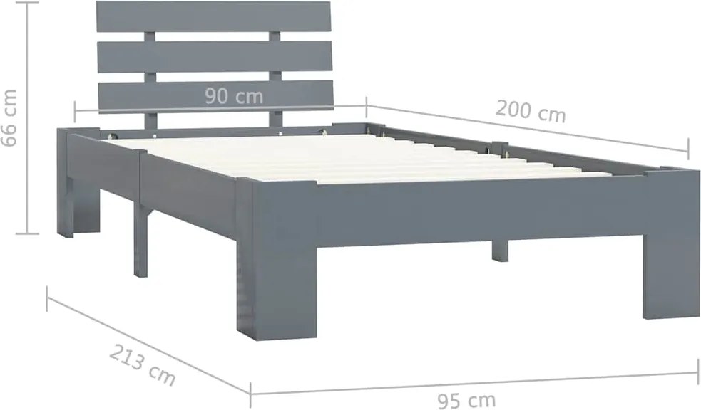 Rám postele šedý masivní borové dřevo 90 x 200 cm 283166