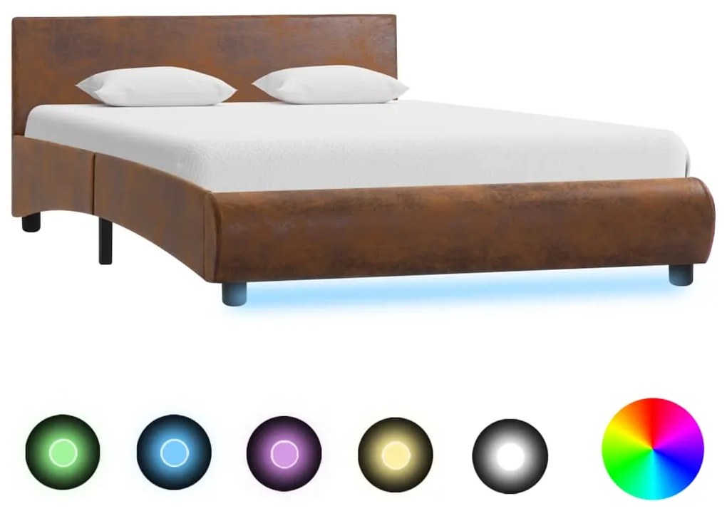 285507 vidaXL Rám postele s LED světlem hnědý textil 140 x 200 cm