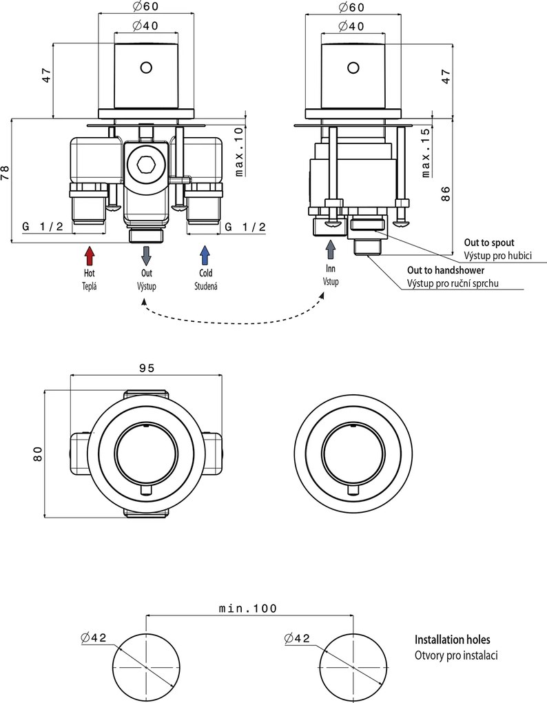 Sapho GO TH100 termostatická baterie na okraj vany dvouprvková  chrom