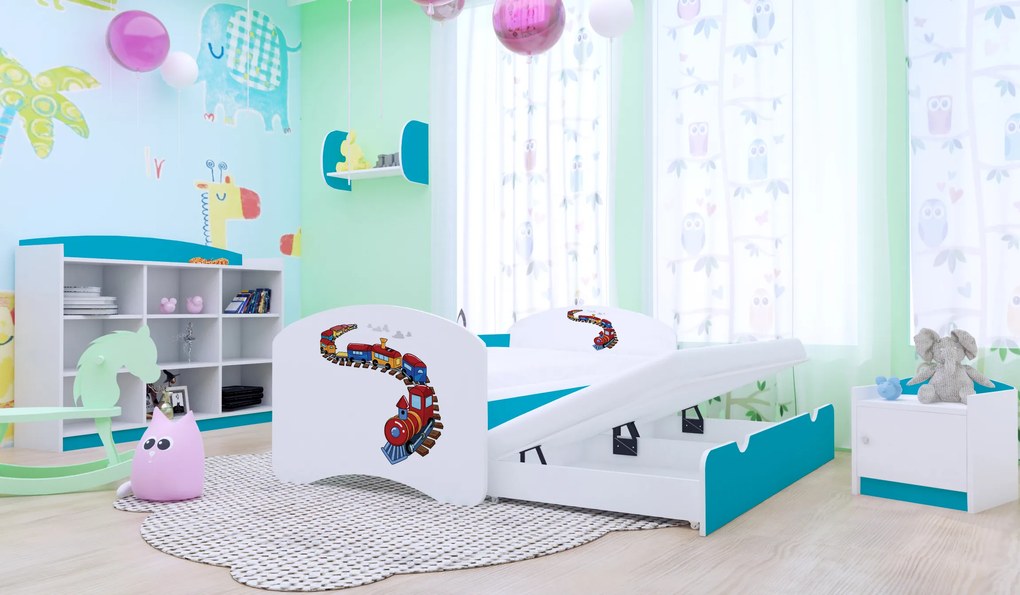 Svět pokojů Dětská postel Kevin pro dvě děti - vláček + matrace zdarma Barva: Oranžová, Rozměr: 160x80 cm, Zábrana: ANO (+450 Kč)