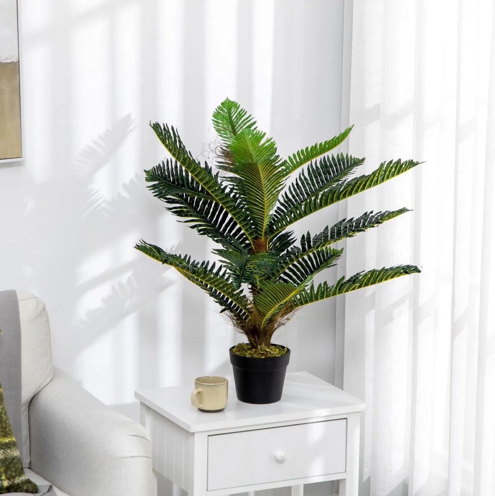HOMCOM Umělá palma 85 cm s 18 velkými realistickými listy včetně květináče