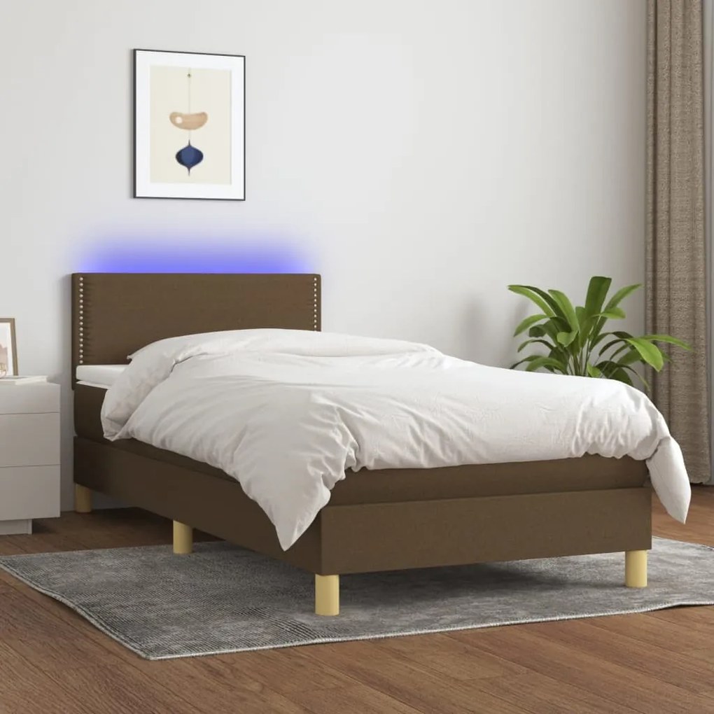 Box spring postel s matrací a LED tmavě hnědá 100x200 cm textil 3133616