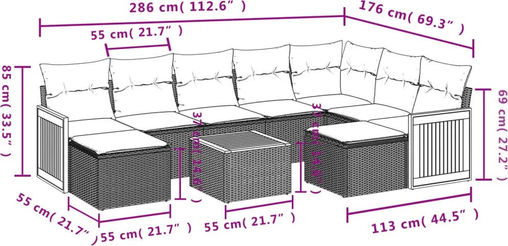 10dílná zahradní sedací souprava s poduškami béžová polyratan 3260630