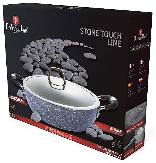 BERLINGERHAUS Pekáč kulatý s mramorovým povrchem s poklicí 32 cm Gray Stone Touch Line BH-1157