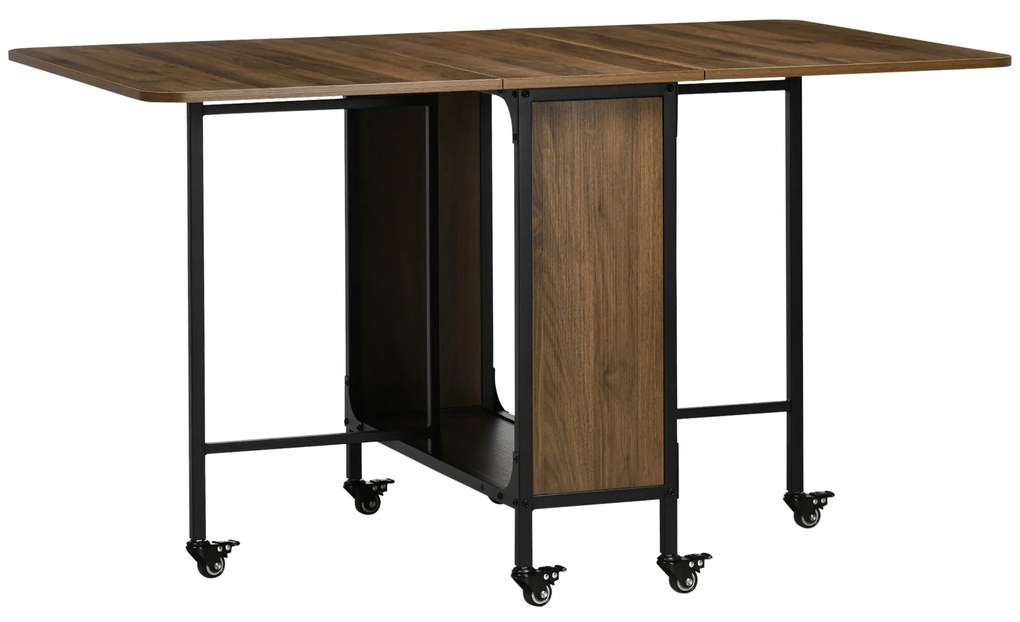 Jídelní stůl HOMCOM skládací pojízdný pro 6 osob, úložný prostor pro malé místnosti, do 50kg, 130x80x74cm, světle hnědý