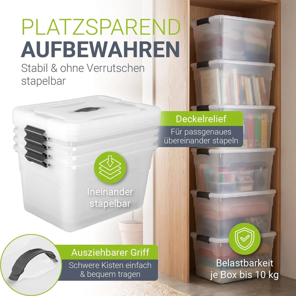 Juskys Plastové úložné boxy s víkem Velikost sady: 4 ks, Objem: 45 L