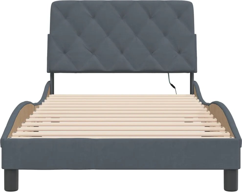 Rám postele s LED bez matrace tmavě šedý 100 x 200 cm samet 3213838