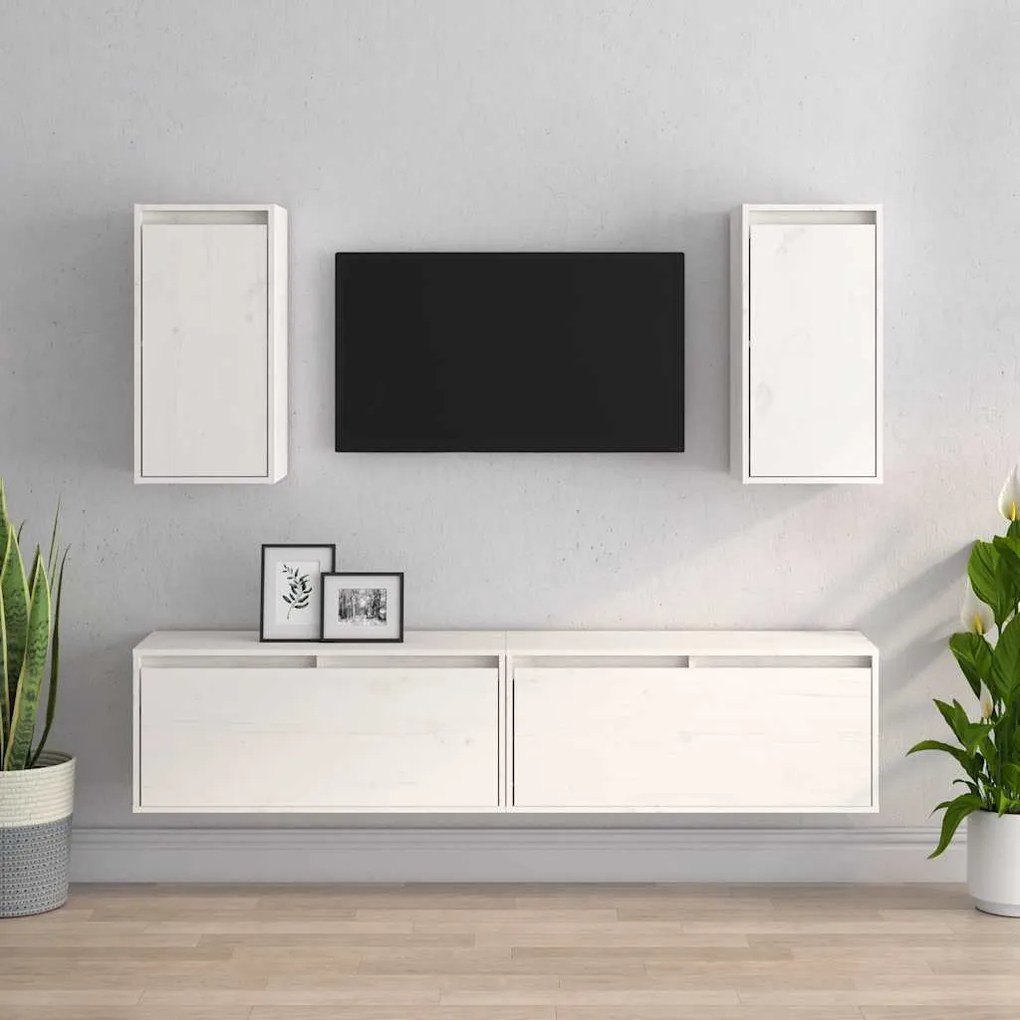 TV skříňky 4 ks bílé masivní borové dřevo 3100170
