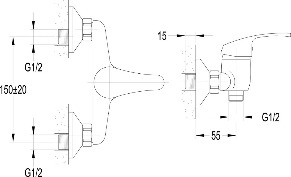 Aqualine 35 sprchová baterie nástěnná 150 mm chrom 52126