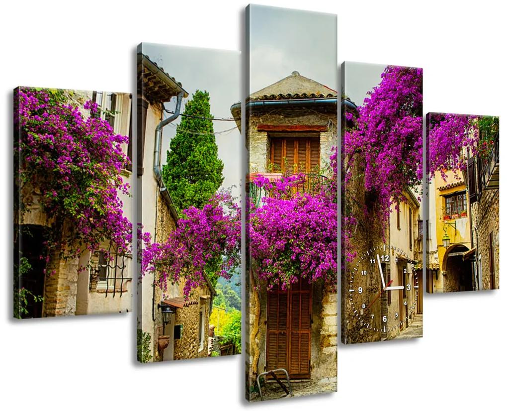 Gario Obraz s hodinami Staré město v Provence - 5 dílný Rozměry: 150 x 70 cm