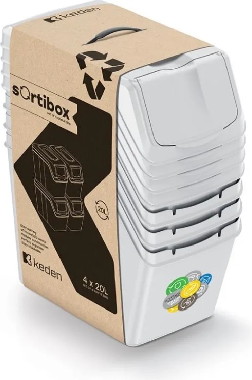 PROSPERPLAST Sada 4 odpadkových košů SORTIBOX popělavě šedý , objem 4x20L