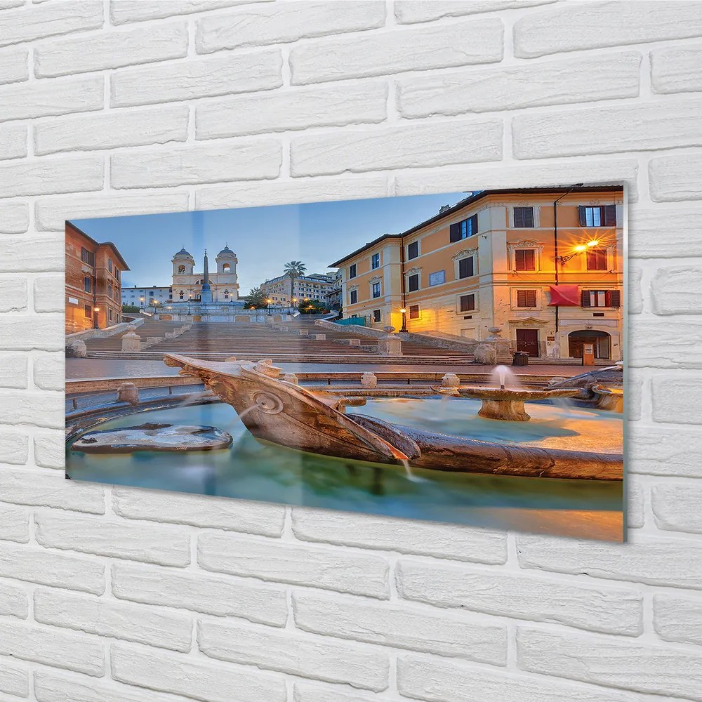 akrylový obraz Řím Sunset kašna budovy 140x70 cm