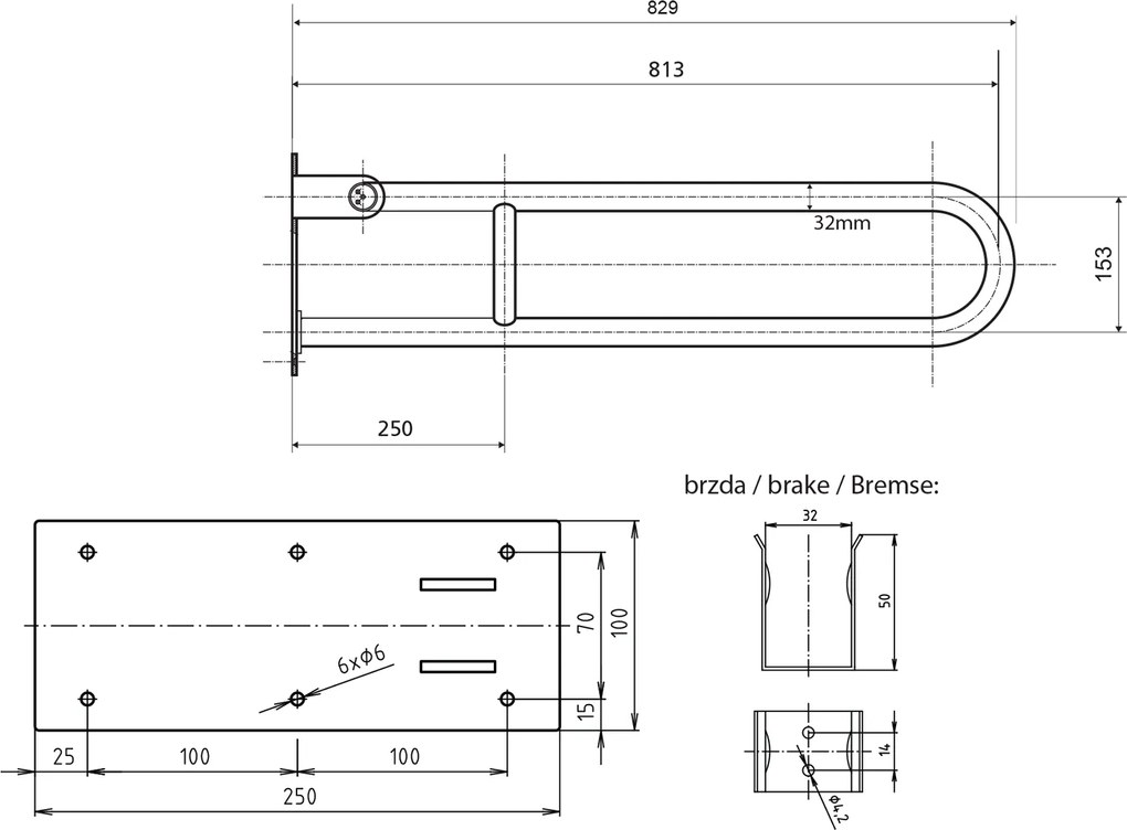 Sapho Sapho, HANDICAP madlo sklopné 813mm, nerez lesk, XH518