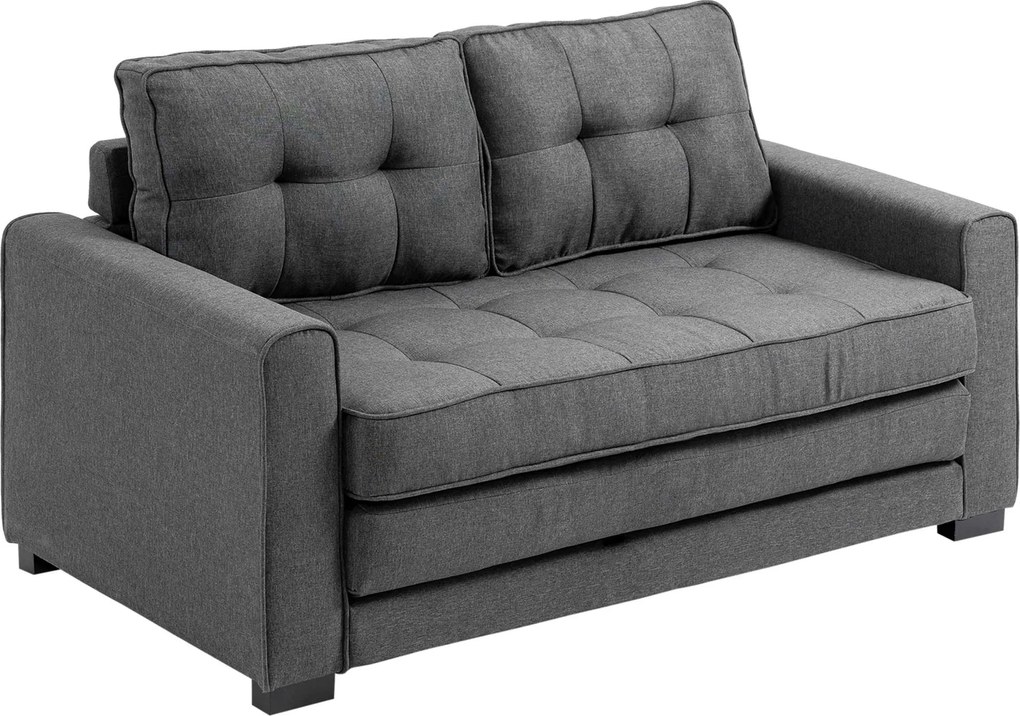HOMCOM Rozkládací pohovka pro spaní 2-místná látková pohovka s funkcí spaní, pohovka s dotekem lnu, gumovníkové dřevo, šedá 147,5 x 75 x 85 cm | Aosom
