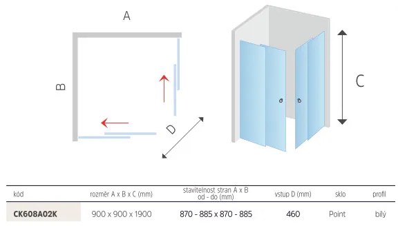 Mereo Lima sprchový kout čtvercový 90 x 90 x 190 cm sklo Point ALU bílý CK608A02K