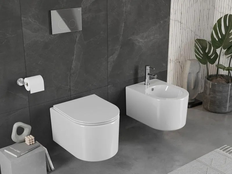 Mexen Sofia, závěsná WC mísa 490x360x355 mm, Rimless Tornádo + toaletní WC sedátko z duroplastu, bílá lesklá, 30540400