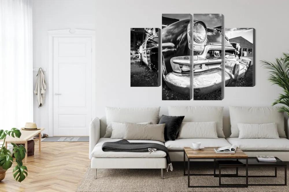Vícedílný obraz Černobílé Americké Retro Auto Nedostatek Nedostatek Přírodní plátno 200x150