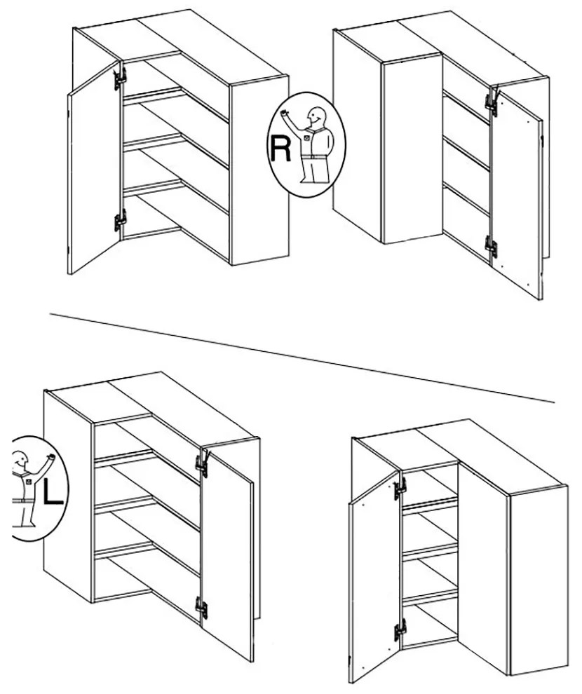 ARONA | horní skříňka 60x60 GN-90 2F (90°) rohová s policemi | VYSOKÁ | UNI dvířka | černá/kašmír