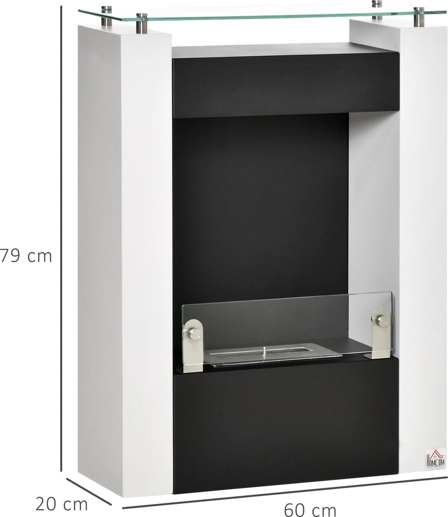 HOMCOM Bioetanolový Krb s Hořákem 1,5 l a Tepelně Odolnou Skleněnou Policí, 3hodinový Čas Hoření, Rozměry 60x20x79cm, Ovládání Plamene a Klíč v Ceně …