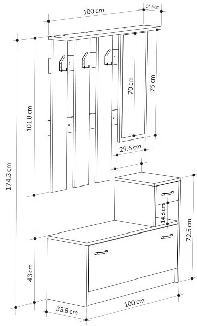 Předsíňová stěna Houseland Rudolf dub safírový/bílá