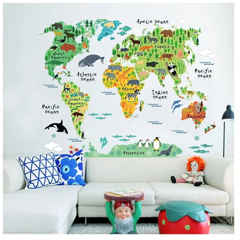 Nástěnná dětská samolepka Ambiance World Map, 73 x 95 cm