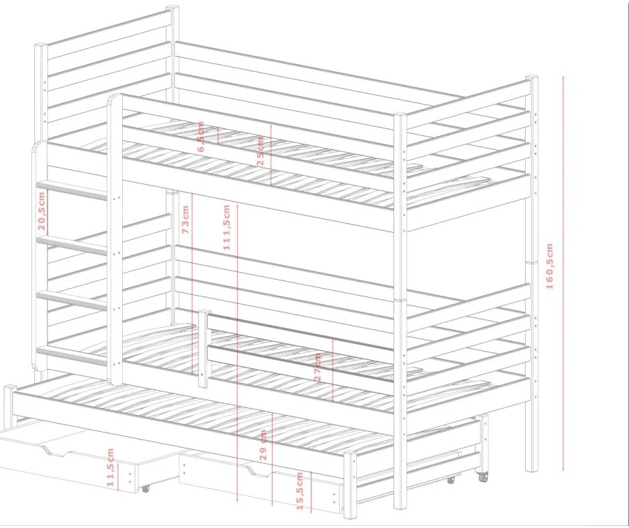 Legno Dětská patrová postel Lukáš borovice Rozměr (cm): 80x200