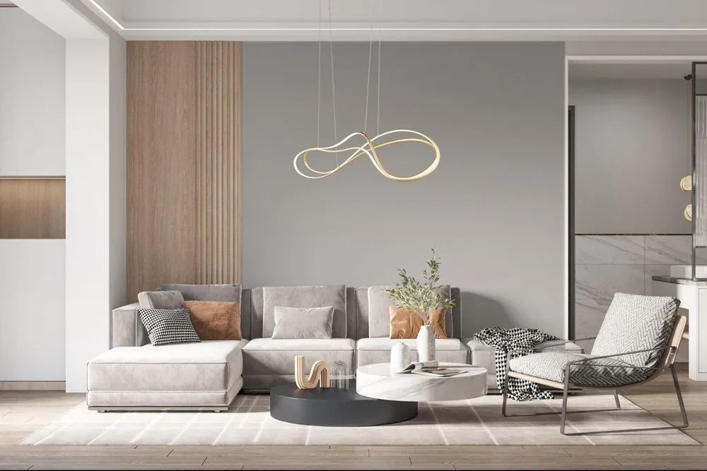 LED závěsné svítidlo s kovovým stínidlem ve zlaté barvě Nala – Trio Select