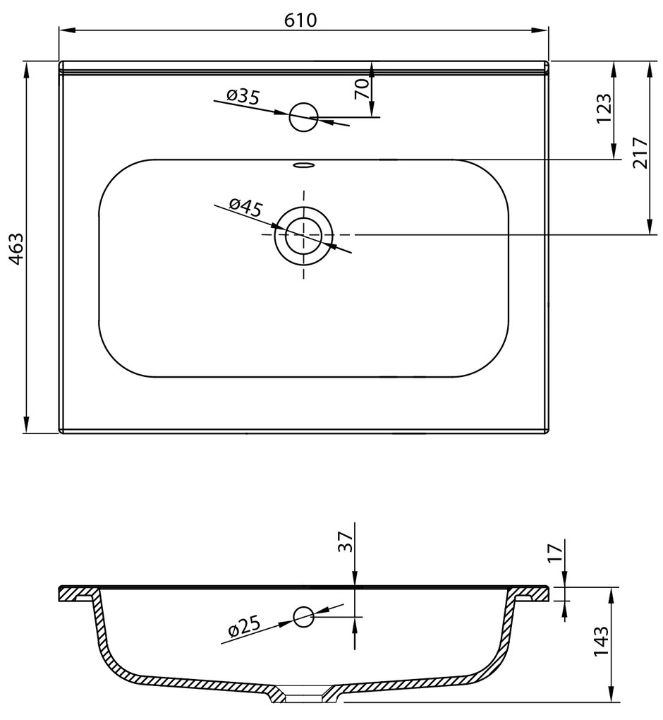 Sapho Sidra umyvadlo 61 x 46 cm nábytkové s otvorem pro baterii litý mramor bílá SD061