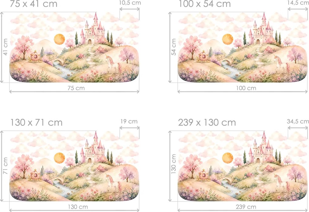 Zámek v kopcích samolepky na zeď pro holky arch 75 x 41 cm