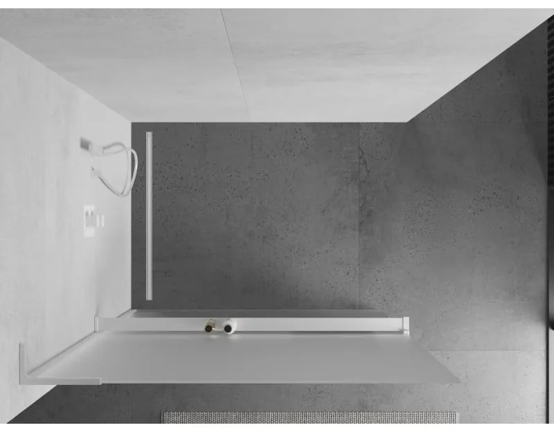 Mexen Kioto+ L, sprchová zástěna Walk-In s poličkou a věšákem 100 x 200 cm, 8mm sklo námraza, bílý profil, 800-100-123-20-30