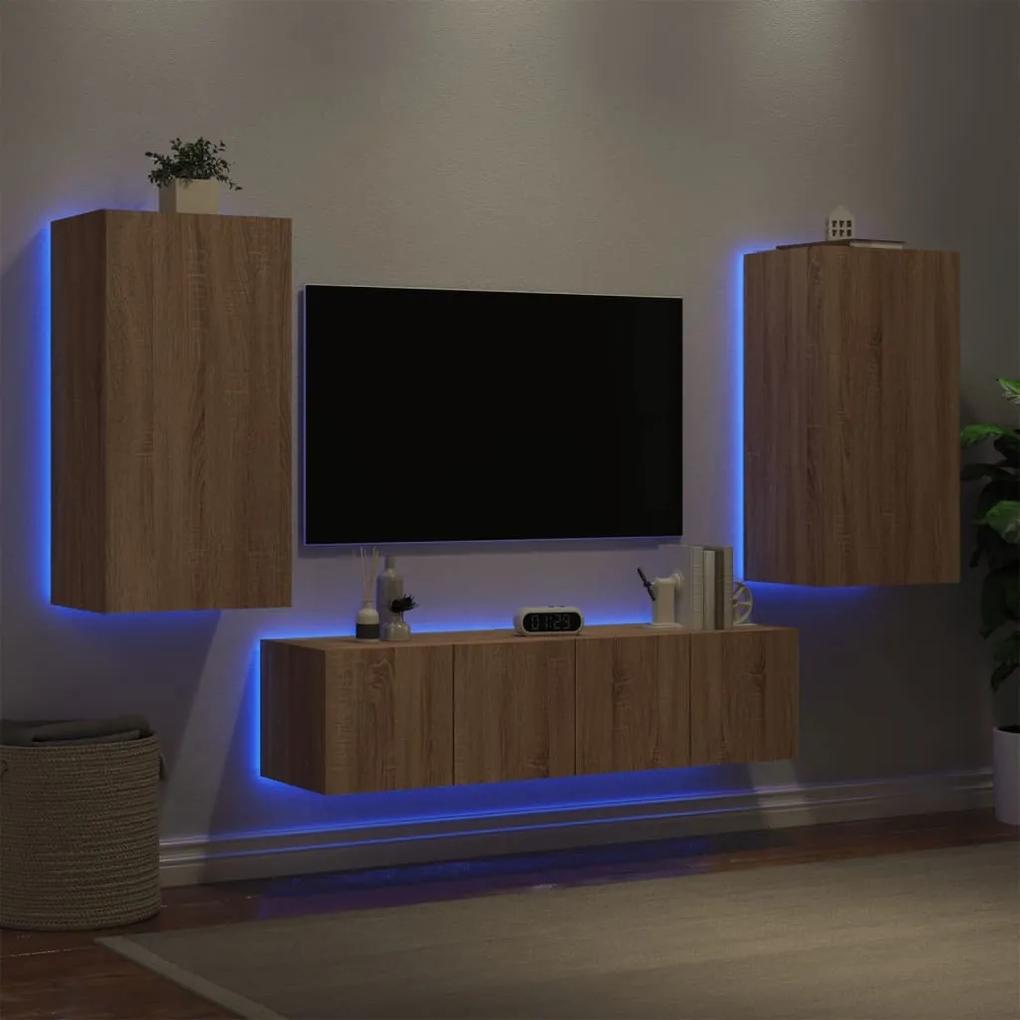 vidaXL 4dílná obývací stěna s LED kompozitní dřevo [3216848] Barva: Černá