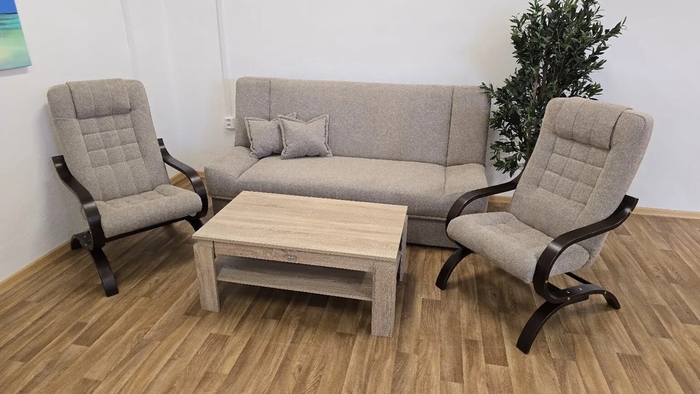 Čalouněné křeslo s dřevěnými područkami BARI , béžové
