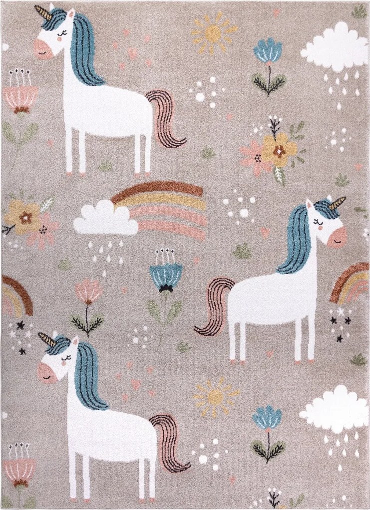 Dywany Łuszczów, AKCE: 240x330 cm Dětský kusový koberec Fun Unicorn with rainbow beige, béžová, dětský pokoj