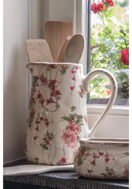 Béžový keramický dekorační džbán s květy Lilie M - 16*12*18 cm