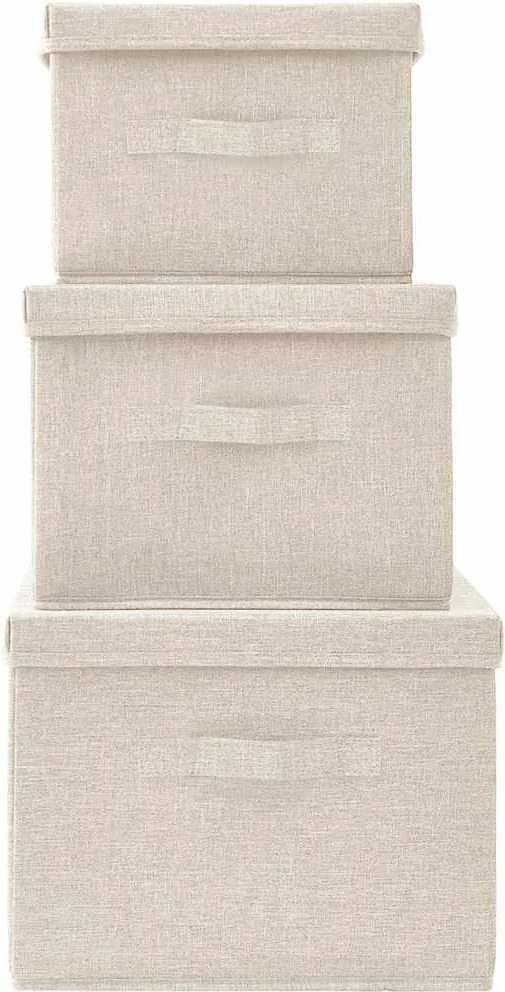 Stohovatelné úložné boxy 3dílná sada textil krémové 332920