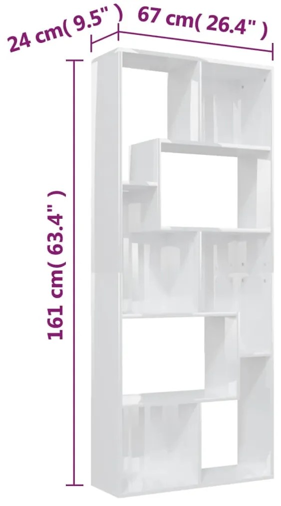 vidaXL Knihovna bílá s vysokým leskem 67 x 24 x 161 cm dřevotříska