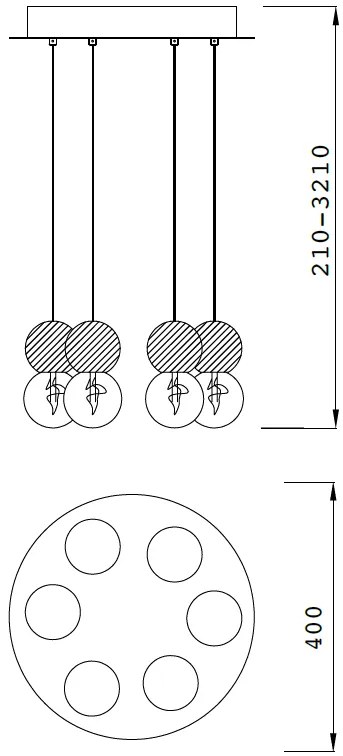 Mantra Galaxia, moderní závěsné svítidlo s kulatými betonovými prvky a designovými žárovkami 6 x E27, průměr 40cm