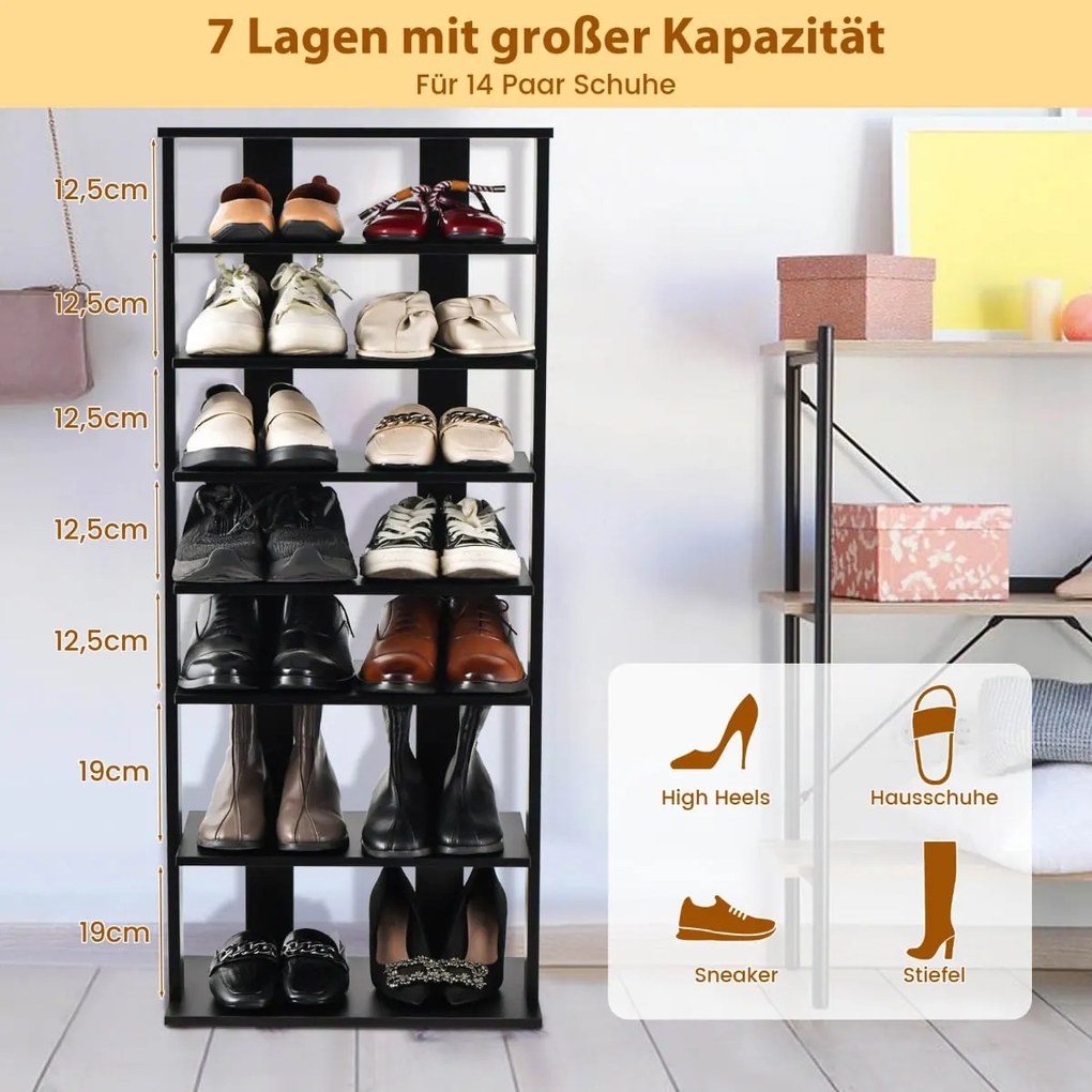 Costway Výškově nastavitelný 8patrový dřevěný stojan na boty Volně stojící