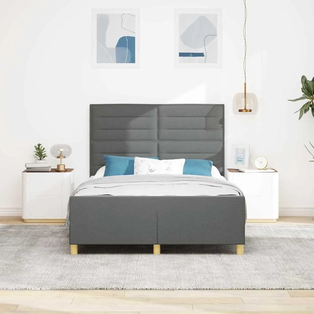 Rám postele s čelo Tmavě šedá 140 x 200 cm textil 3344656