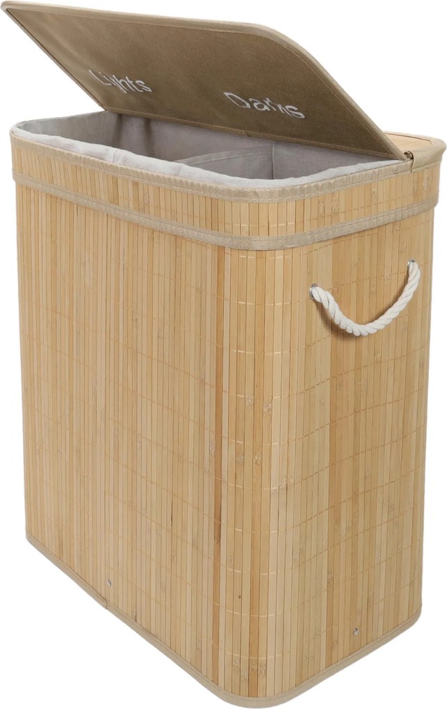 Bambusový koš na prádlo, dvoukomorový ARVI, 100 l