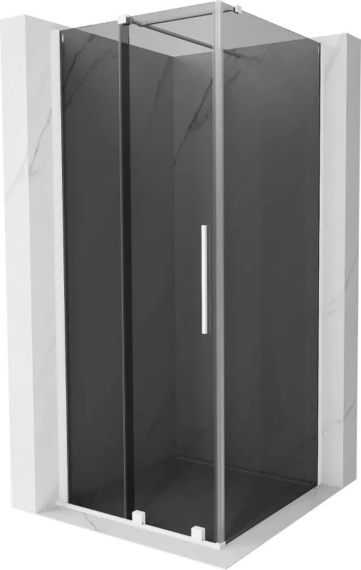 Mexen Velar, sprchový kout s posuvnými dveřmi 100 x 100 cm, 8mm šedé sklo, bílá matná, 871-100-100-41-20