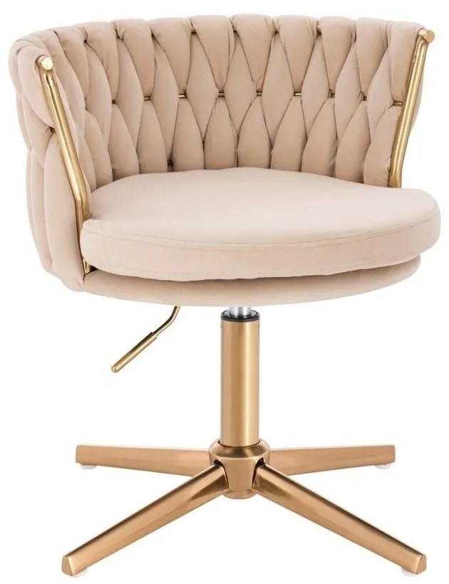 LuxuryForm DESIGN Otočná židle LYON VELUR na zlatém kříži - krémová