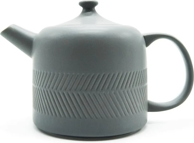 Porcelánová čajová souprava Hygge, 0,9 l – matná taupe šedá, plastický vzor šipek, 2 šálky