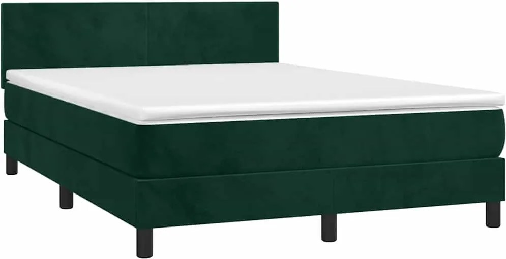 Box spring postel s matrací a LED tmavě zelená 140x200 cm samet 3134288